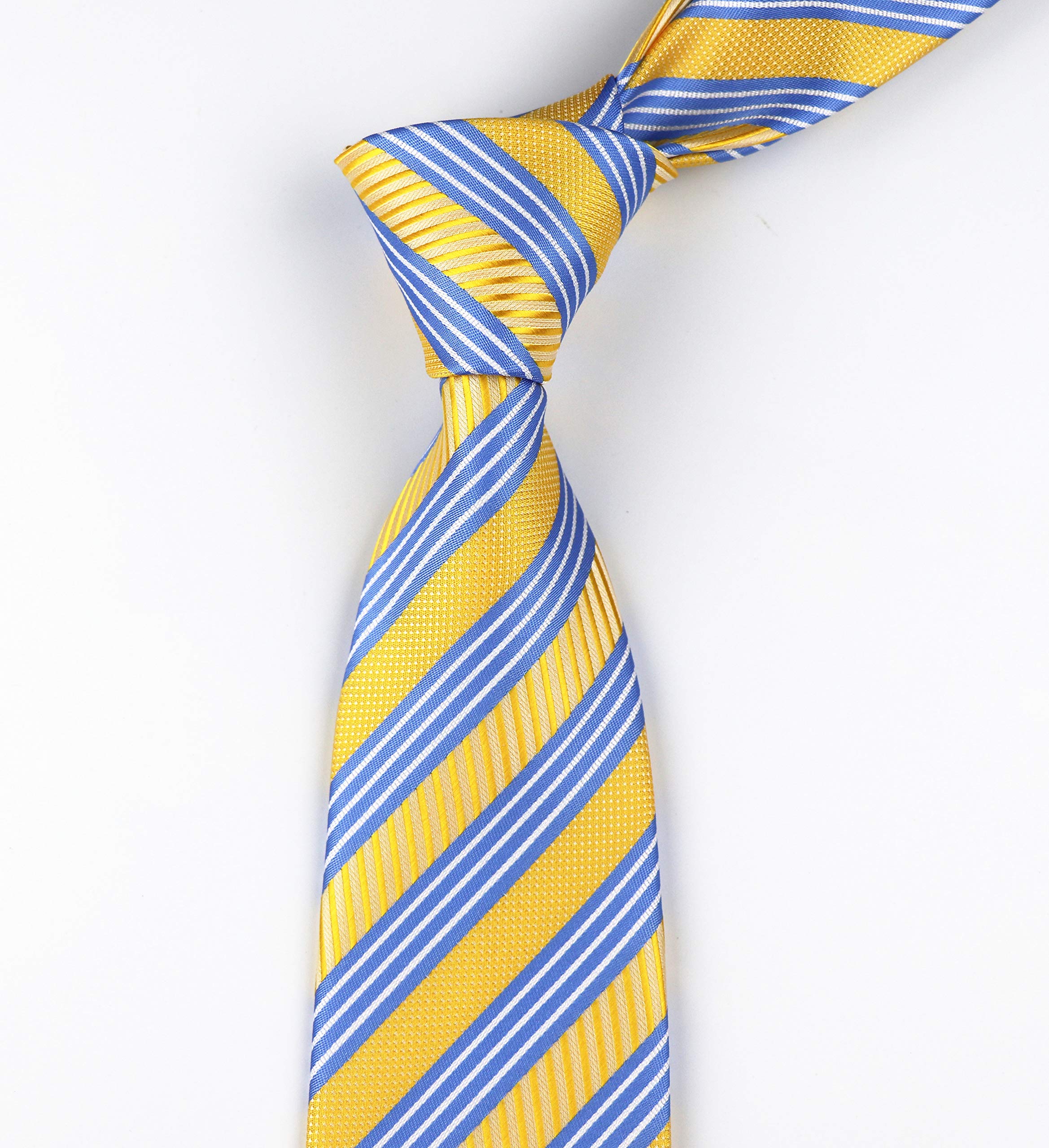 Men's Modern Repp Striped Blue and Yellow Jacquard Woven Silk Tie Casual Necktie