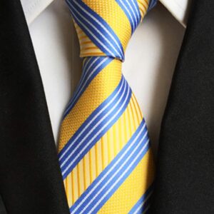 Men's Modern Repp Striped Blue and Yellow Jacquard Woven Silk Tie Casual Necktie