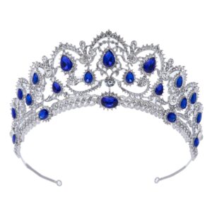 sweetv crystal wedding tiara for bride rhinestone princess crown for women, olivia quinceanera crown bridal costume jewelry hair accessories, blue