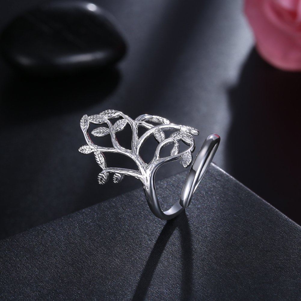 Sterling Silver Plated Ring Women's Tree Of Life Adjustable Size B542