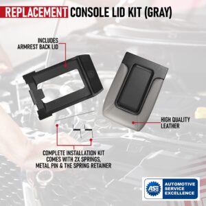 Center Console Lid Replacement Kit Gray - Replaces 924-811, 19127364, 19127365, 19127366 - Compatible with Chevy, GMC and Cadillac Vehicles - Silverado, Avalanche, Tahoe, Sierra - Armrest Hinge Latch