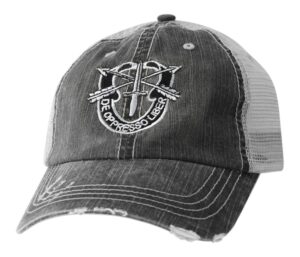 special forces hat-distressed black mesh ball cap