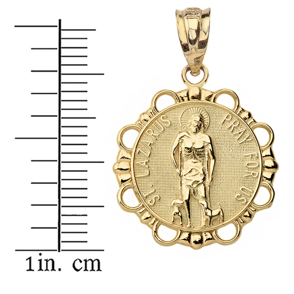 Saint Collection 14k Yellow Gold St Lazarus Pray For Us Religious Round Medal Pendant