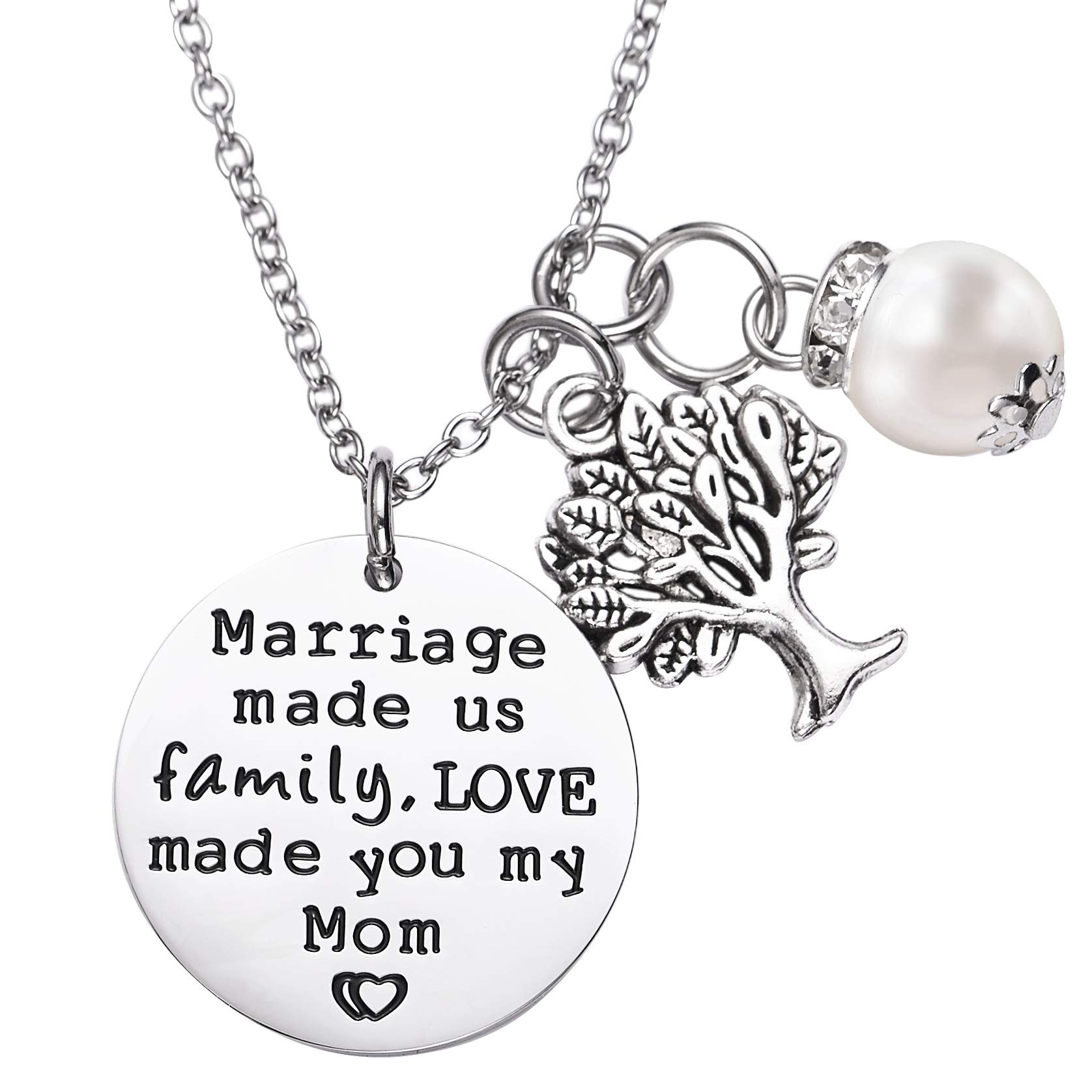 LParkin Mother in Law Gift Stepmom Necklace Mother of The Groom Bride Gifts Marriage Made Us Family Love Made You My Mom Wedding Necklaces