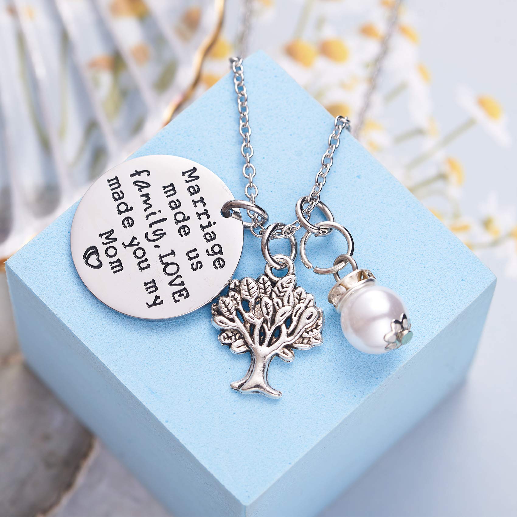 LParkin Mother in Law Gift Stepmom Necklace Mother of The Groom Bride Gifts Marriage Made Us Family Love Made You My Mom Wedding Necklaces