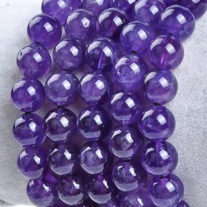 Massive Beads Natural Healing Power Gemstone Crystal Round Beads Unisex Adjustable Macrame Bracelets 8mm (Amethyst)