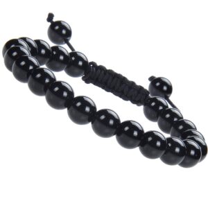 massive beads black onyx beads, 8mm semi-precious gemstones adjustable bracelet,unisex (onyx, 8mm)