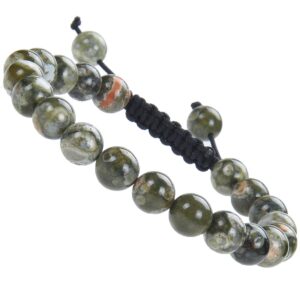 massive beads adjustable natural semi-precious gems beaded handmade bracelet (green rainforest jasper, 8mm)