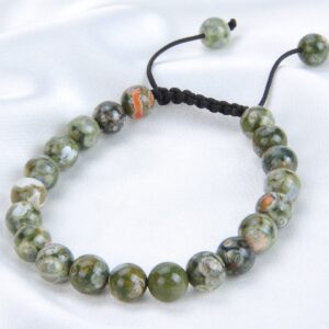 MASSIVE BEADS Adjustable Natural Semi-Precious Gems Beaded Handmade Bracelet (Green Rainforest Jasper, 8mm)