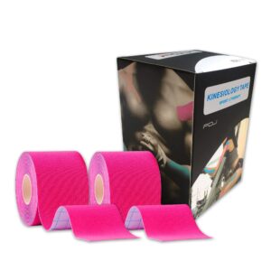 kinesiology theraeputic tape physio for athletic sports recovery pain relieve strong adhesion waterproof original cotton uncut 2 inch x 16.4 feet (2 pink)