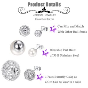 JOERICA 3 Pairs Vintage Hollow Out Womens Double Side Round Ball Stud Earrings Silver-tone