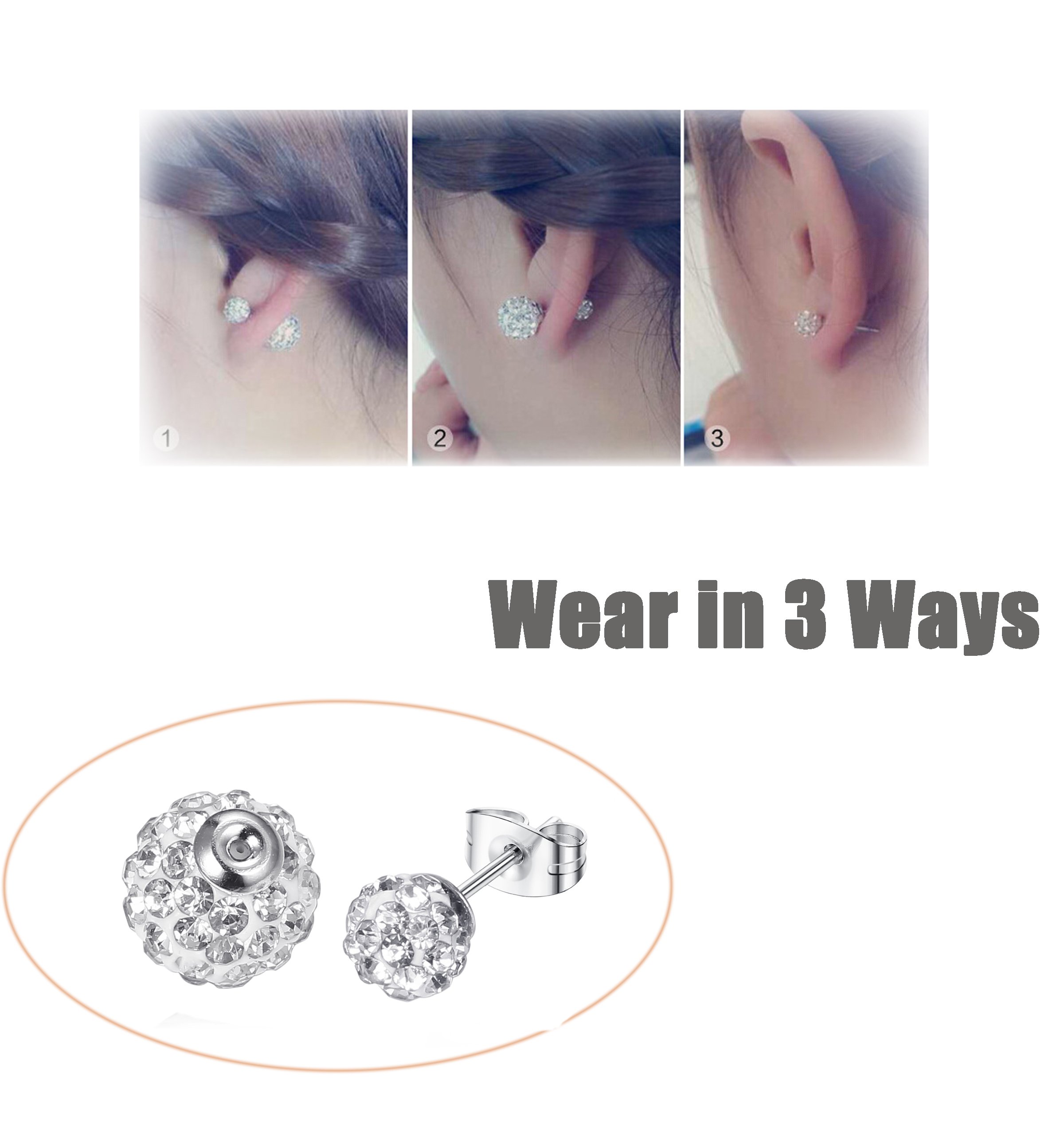 JOERICA 3 Pairs Vintage Hollow Out Womens Double Side Round Ball Stud Earrings Silver-tone