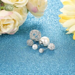 JOERICA 3 Pairs Vintage Hollow Out Womens Double Side Round Ball Stud Earrings Silver-tone