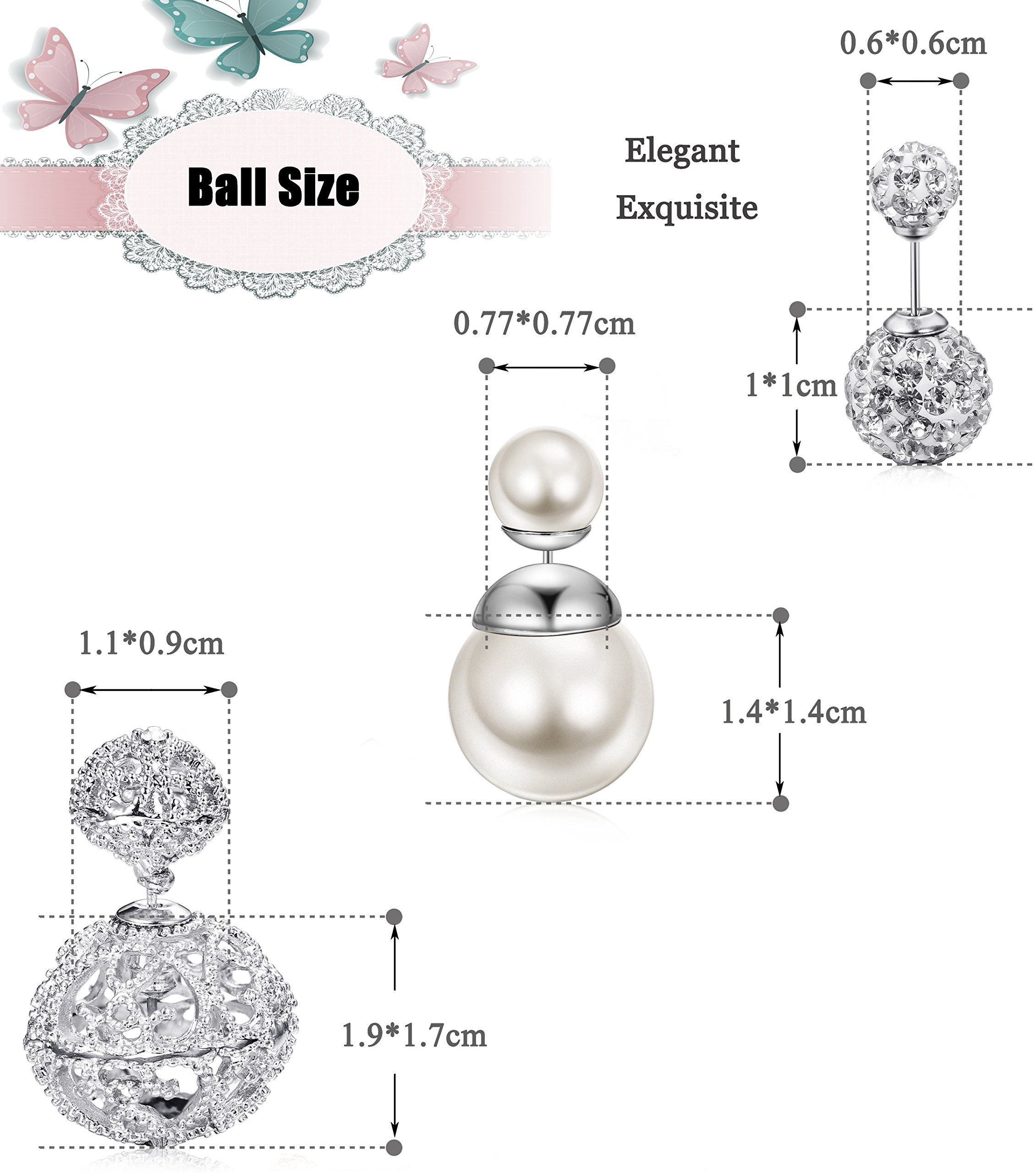 JOERICA 3 Pairs Vintage Hollow Out Womens Double Side Round Ball Stud Earrings Silver-tone