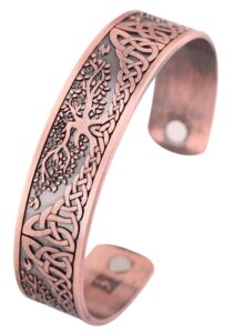 teamer tree of life cuff bracelet stainless steel tree of life yggdrasil cuff bangle celtic knot bracelet for women men (antique copper)