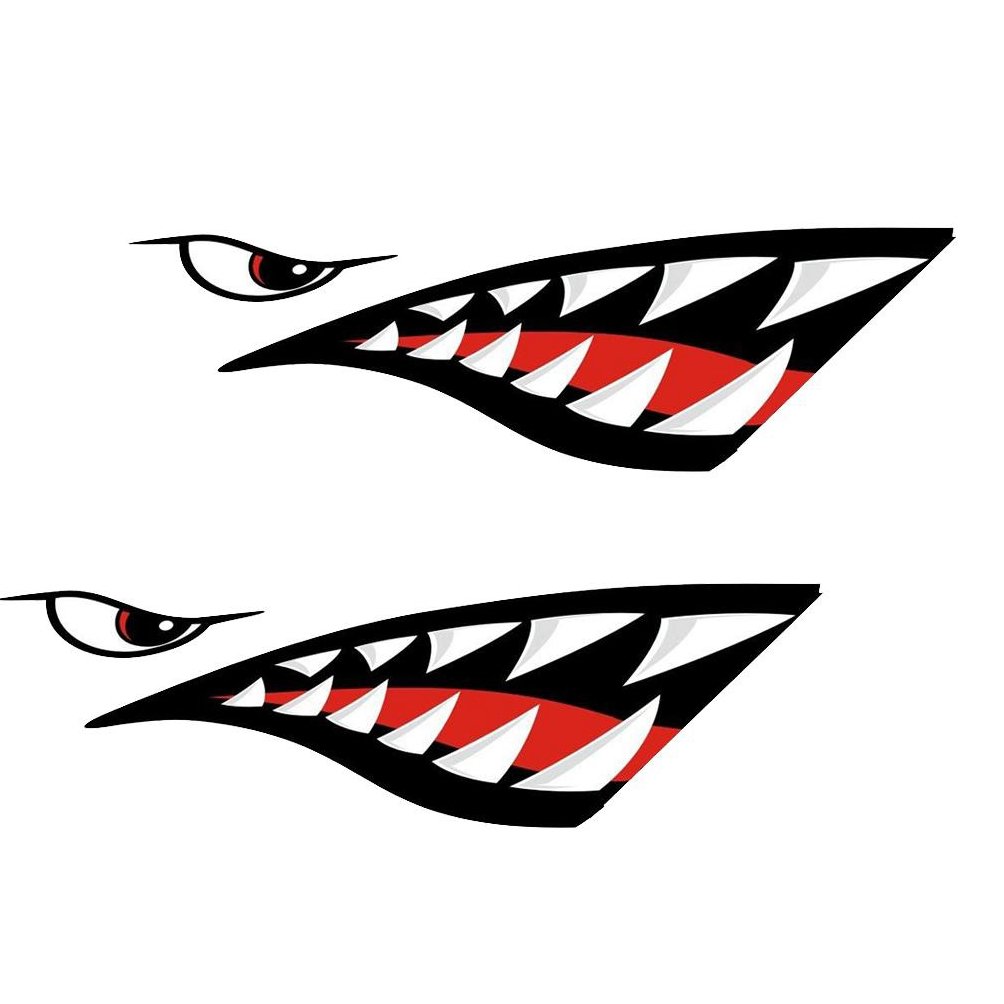 MOOCY 2 Pieces Shark Teeth Mouth Decals Sticker for Canoe Kayak Surfboard Ocean Boat DIY Funny Decor