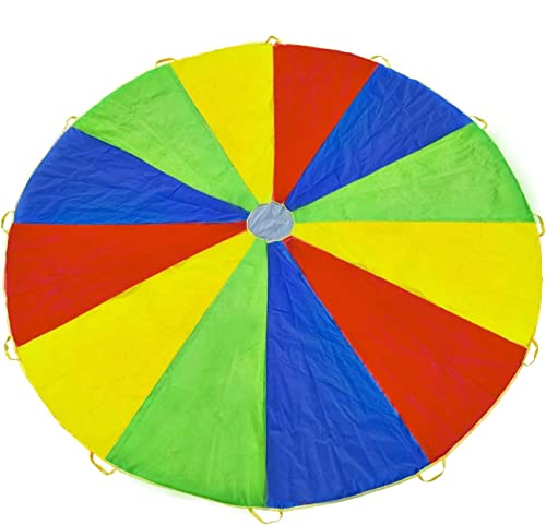 Rettebovon Parachute for Kids with 12 Handles Multi-Purpose Waterproof 12ft Play Parachute Toy Games for Team Games,You Can Also Use it for Picnic Mat and Furniture Cover (12ft)