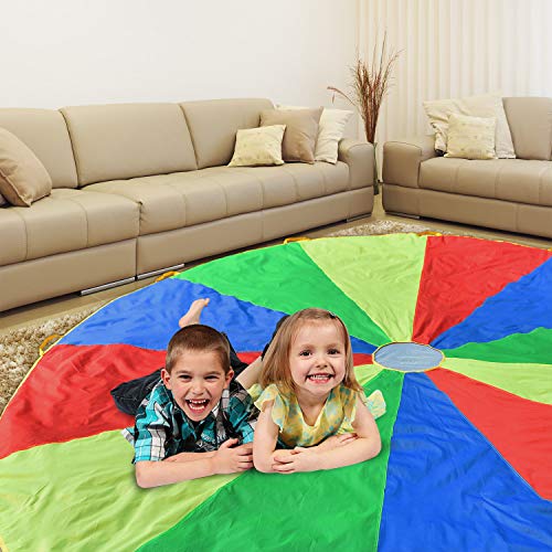 Rettebovon Parachute for Kids with 12 Handles Multi-Purpose Waterproof 12ft Play Parachute Toy Games for Team Games,You Can Also Use it for Picnic Mat and Furniture Cover (12ft)