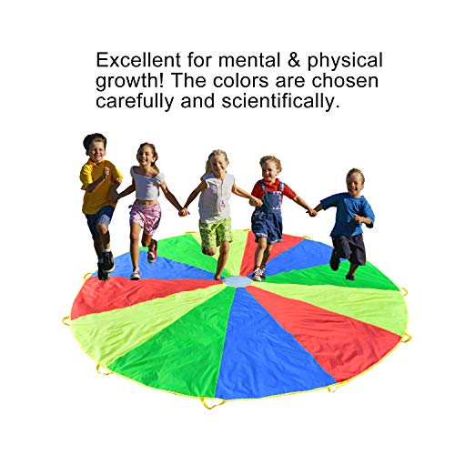 Rettebovon Parachute for Kids with 12 Handles Multi-Purpose Waterproof 12ft Play Parachute Toy Games for Team Games,You Can Also Use it for Picnic Mat and Furniture Cover (12ft)