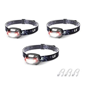 lepro led headlamp rechargeable 3 packs - super bright head lamp with 5 modes for camping & hiking gear essentials, ipx4 waterproof headlight flashlight with red light, usb cable included