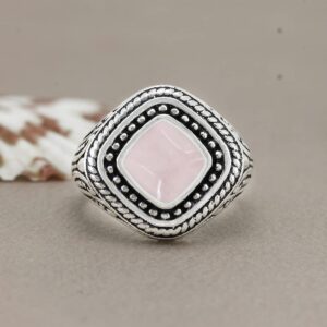 1.90Cts Natural Rose Quartz 925 Silver Plated Solitaire Ring Size 9 For Women, Pink Stone January Birthstone Ring Jewelry