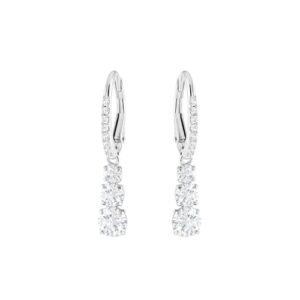 swarovski stilla attract trilogy drop pierced earrings with white crystals on a rhodium plated setting with hinged closure