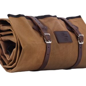 1844 Helko Werk Handmade Waxed Canvas Cowboy Bedroll - Camping Bed Roll with Leather Straps and Zipper - Waterproof Waxed Canvas Portable Bed Outdoor Camping (Bedroll Field Tan) #F8761FT