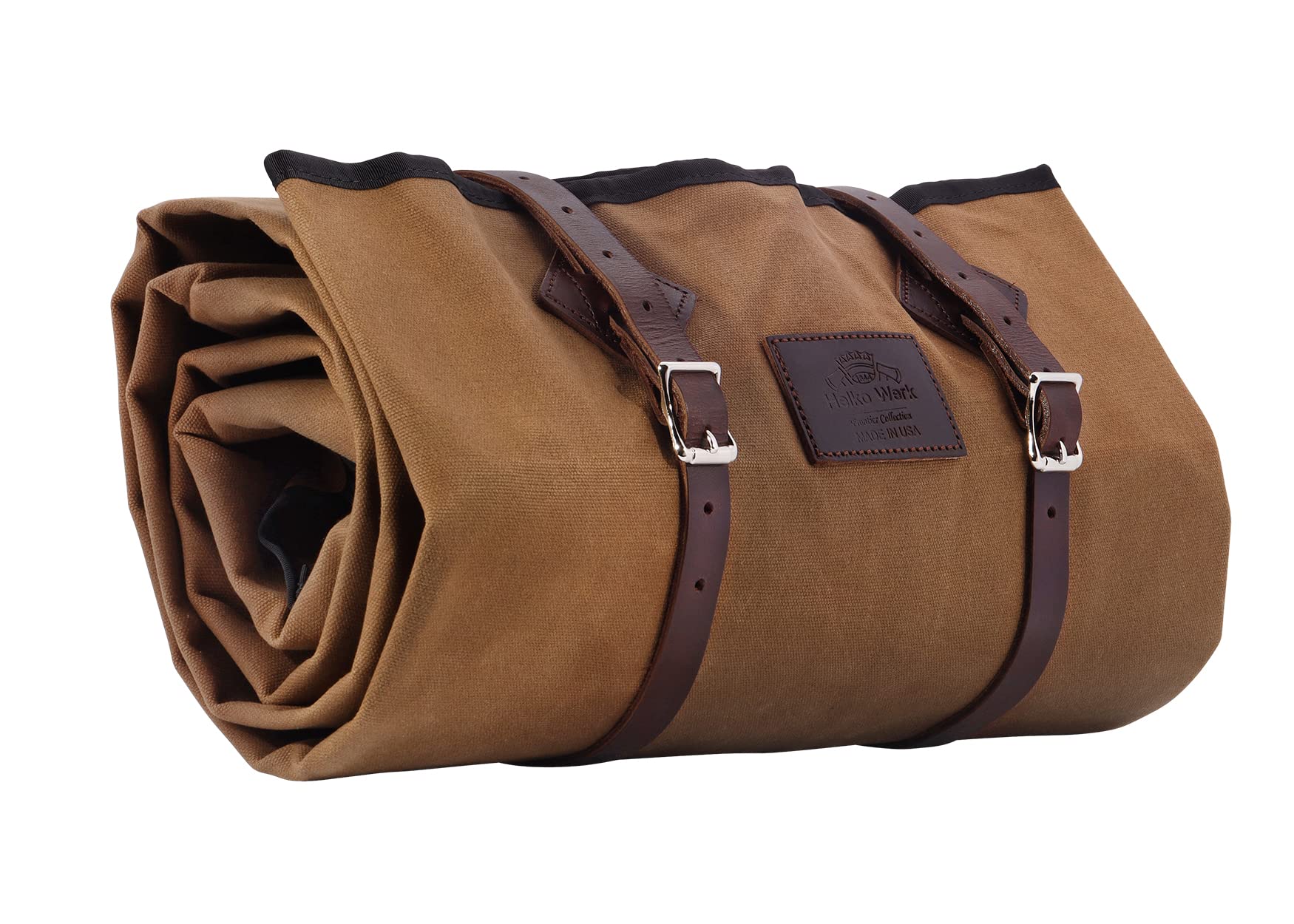 1844 Helko Werk Handmade Waxed Canvas Cowboy Bedroll - Camping Bed Roll with Leather Straps and Zipper - Waterproof Waxed Canvas Portable Bed Outdoor Camping (Bedroll Field Tan) #F8761FT