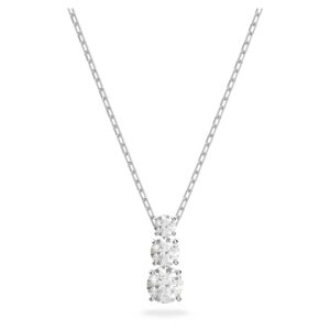 swarovski stilla attract trilogy round pendant necklace - women's white round crystal pendant with rhodium plated chain