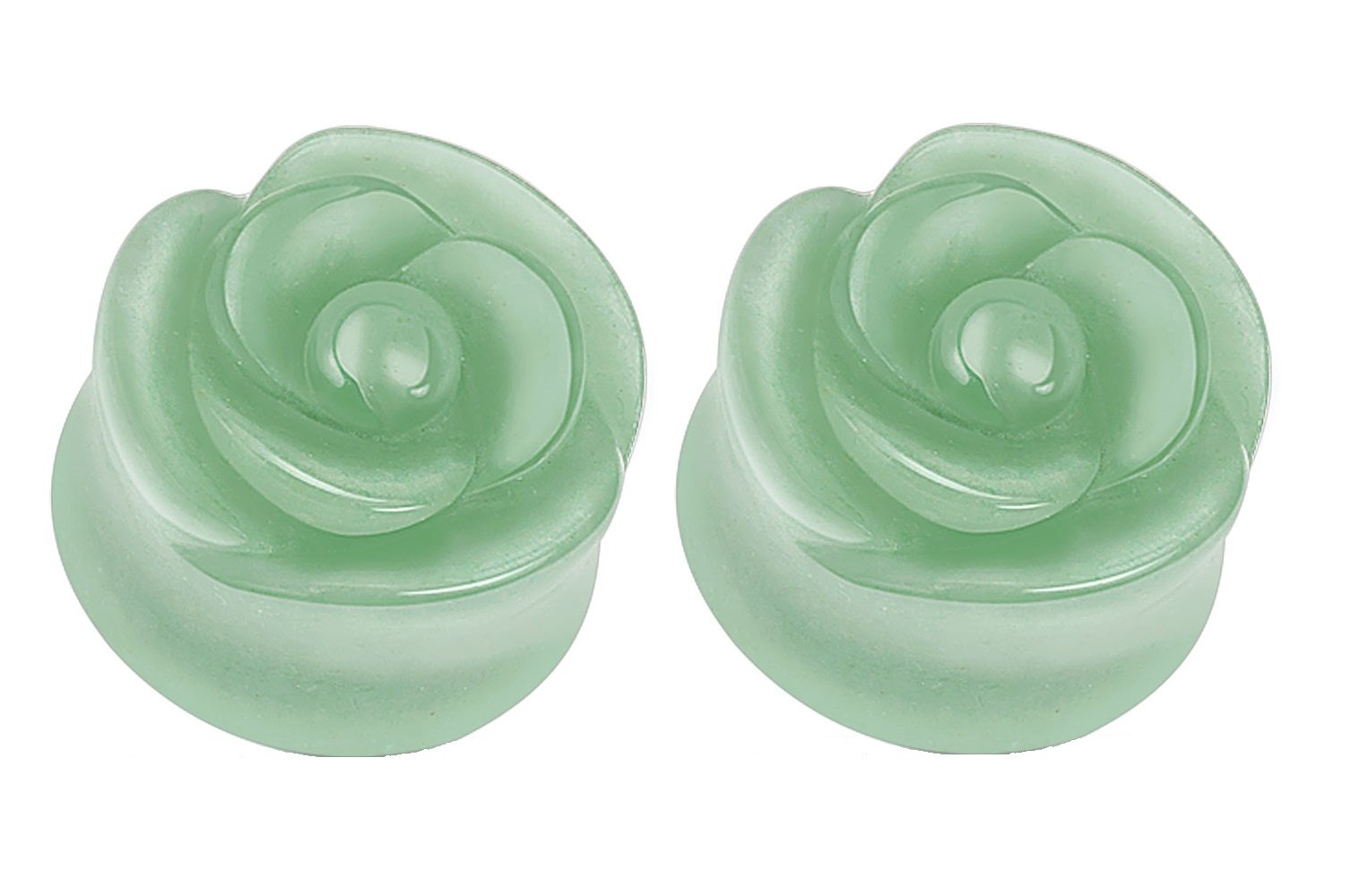 Pierced Owl Green Aventurine Stone Carved Rose Double Flared Plugs, Sold as a Pair (12mm (1/2"))