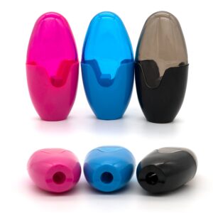 Emraw Single Hole Manual Pencil Sharpener with Oval Receptacle to Catch Shavings for Regular Pencils and Crayons Designed in Blue, Pink & Black Plastic Great for School, Home & Office – (6 Pack)