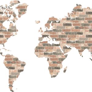 WallPops WPK2817 Brick World Map Art Kit Wall Decal, Red