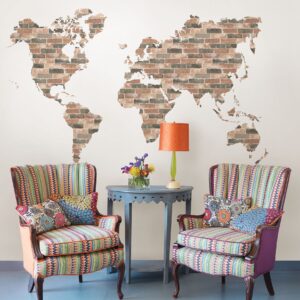 WallPops WPK2817 Brick World Map Art Kit Wall Decal, Red