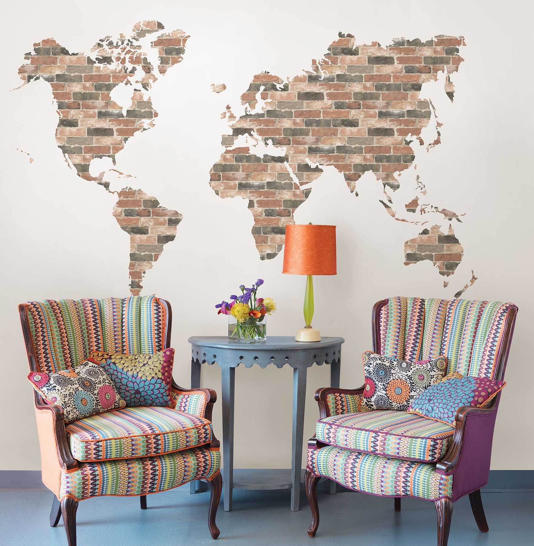 WallPops WPK2817 Brick World Map Art Kit Wall Decal, Red