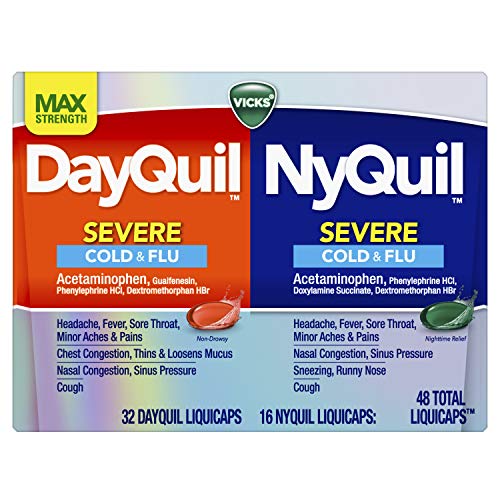 Vicks DayQuil & NyQuil SEVERE Co-Pack, Cold & Flu Medicine, Relief for Headache, Fever, Sore Throat, Minor Aches & Pains, Nasal Congestion, Sinus Pressure, Stuffy Nose, & Cough, 48ct