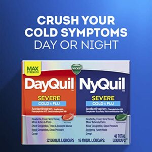 Vicks DayQuil & NyQuil SEVERE Co-Pack, Cold & Flu Medicine, Relief for Headache, Fever, Sore Throat, Minor Aches & Pains, Nasal Congestion, Sinus Pressure, Stuffy Nose, & Cough, 48ct