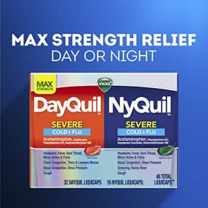 Vicks DayQuil & NyQuil SEVERE Co-Pack, Cold & Flu Medicine, Relief for Headache, Fever, Sore Throat, Minor Aches & Pains, Nasal Congestion, Sinus Pressure, Stuffy Nose, & Cough, 48ct