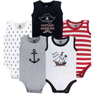 hudson baby unisex baby cotton sleeveless bodysuits, pirate ship, 12-18 months