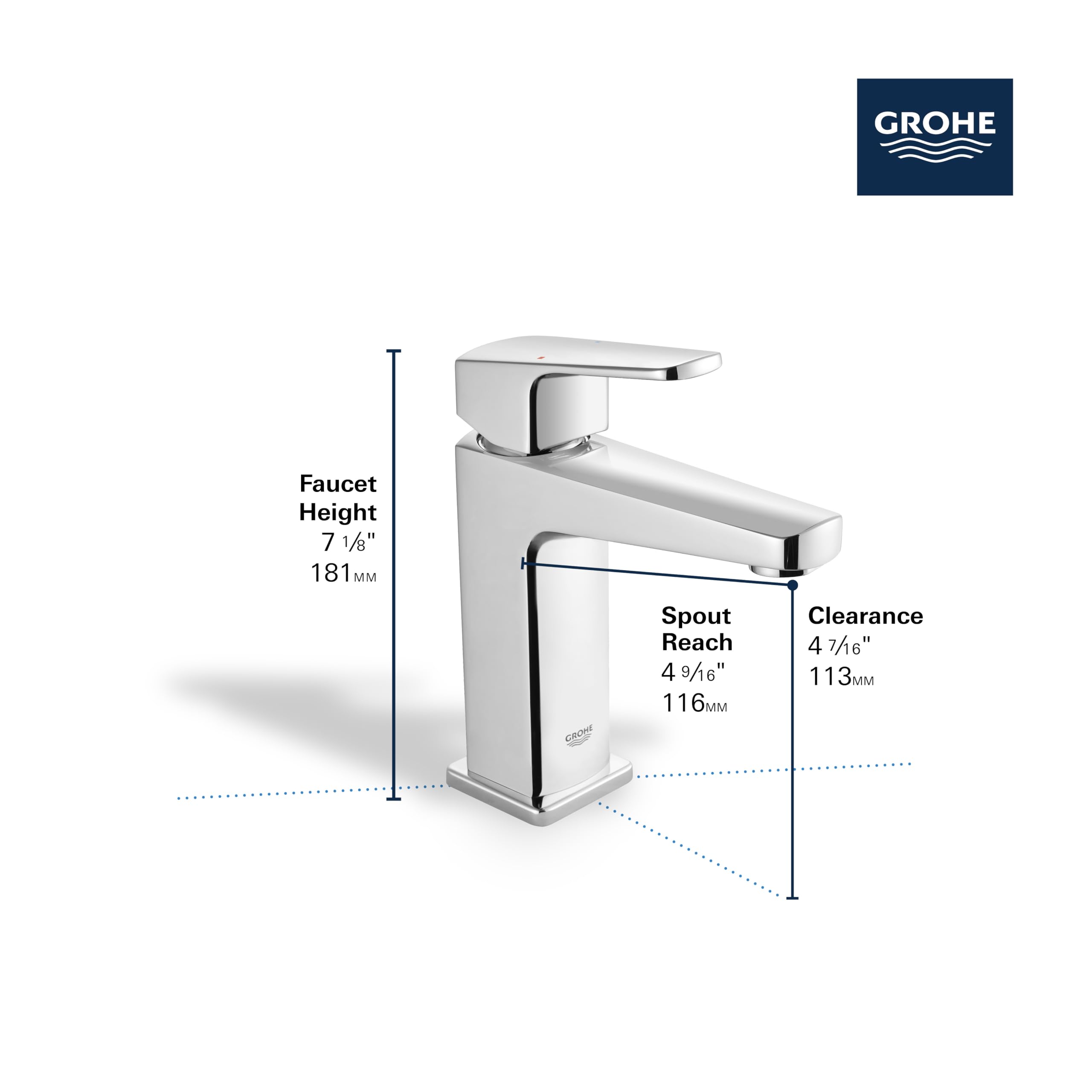 GROHE 23838000, Tallinn Single Hole Single-Handle Bathroom Faucet, Chrome, 4 Inch