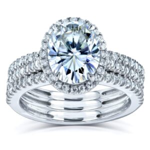 kobelli oval moissanite halo 3-piece bridal rings set 2 1/2 ctw 14k white gold, 7