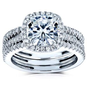 kobelli cushion brilliant moissanite halo bridal wedding rings set 2 1/2 ctw 14k white gold, 4