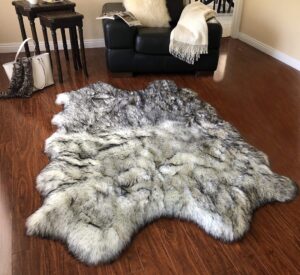 lambzy faux sheepskin super soft free shape silky shag rug, luxury shaggy silky plush carpet for bedrooms rugs living room sofa floor rugs (4 pelts 4'x6', 120cm x 180cm white with black tips)