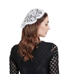 FANFAN Headcovering Lace Church Veil Headpiece Vintage-Inspired Chapel Cap Veil Y034 White