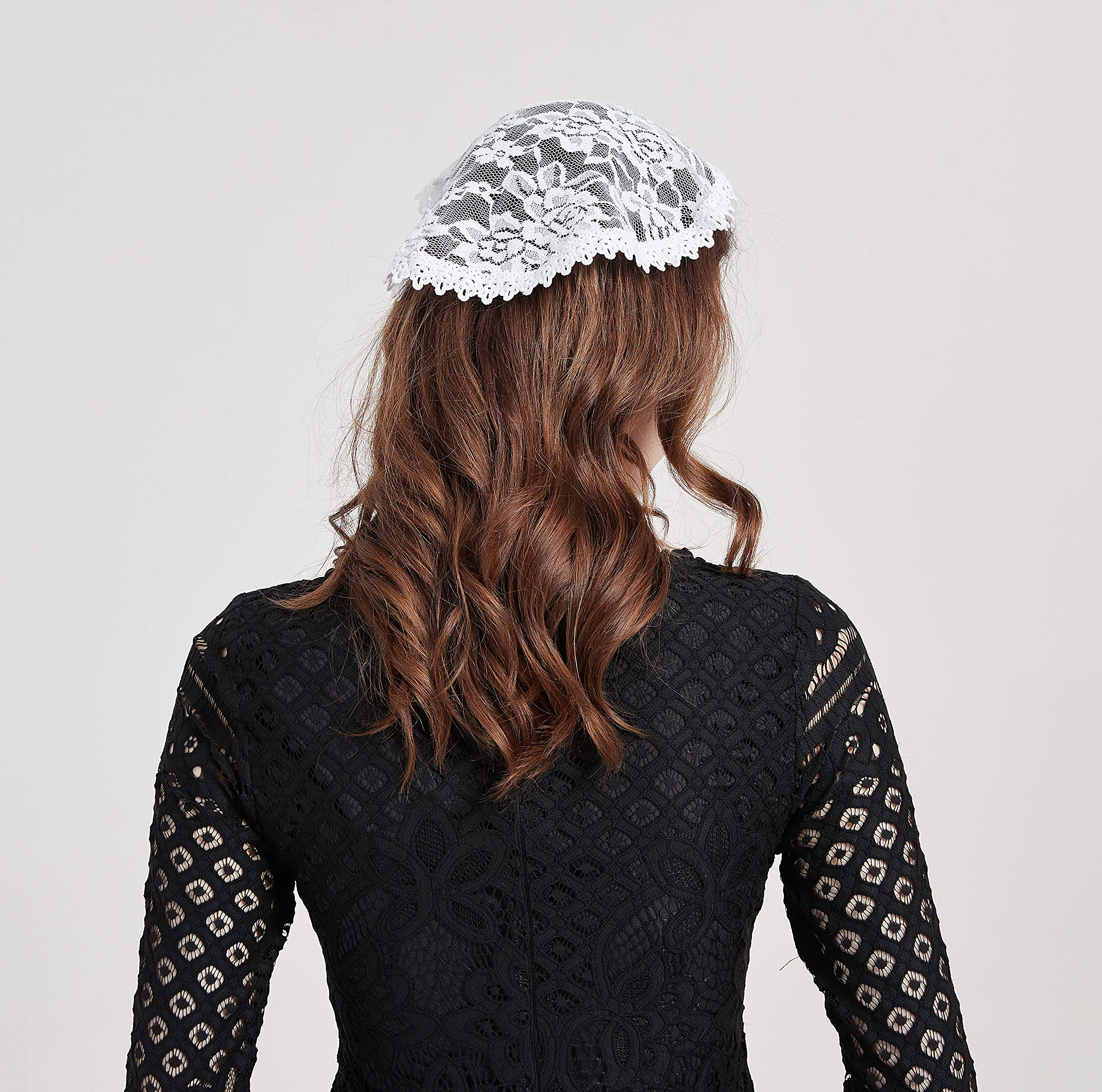 FANFAN Headcovering Lace Church Veil Headpiece Vintage-Inspired Chapel Cap Veil Y034 White