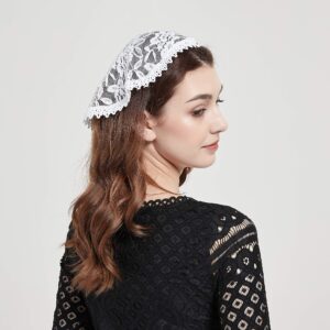 FANFAN Headcovering Lace Church Veil Headpiece Vintage-Inspired Chapel Cap Veil Y034 White