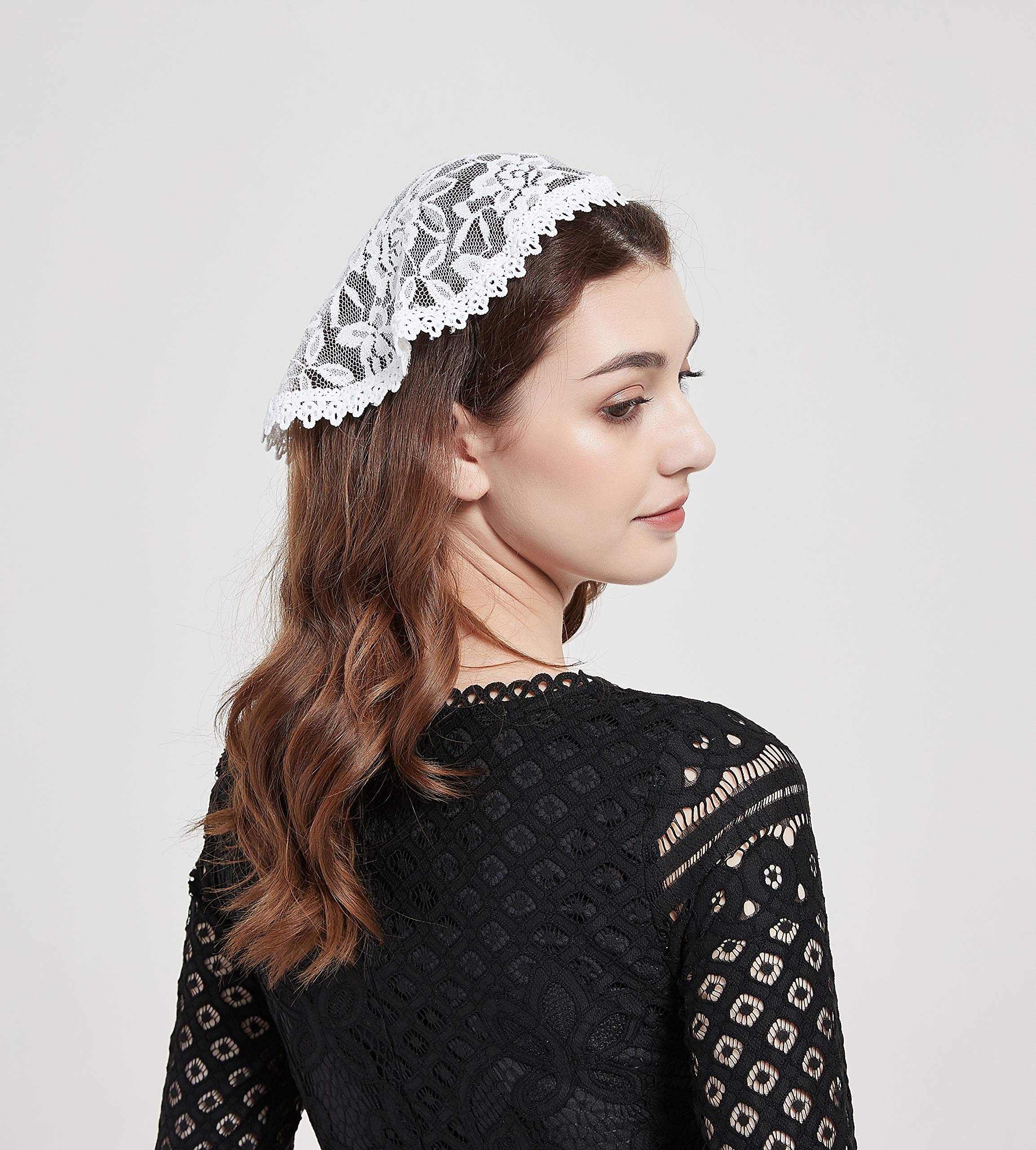 FANFAN Headcovering Lace Church Veil Headpiece Vintage-Inspired Chapel Cap Veil Y034 White