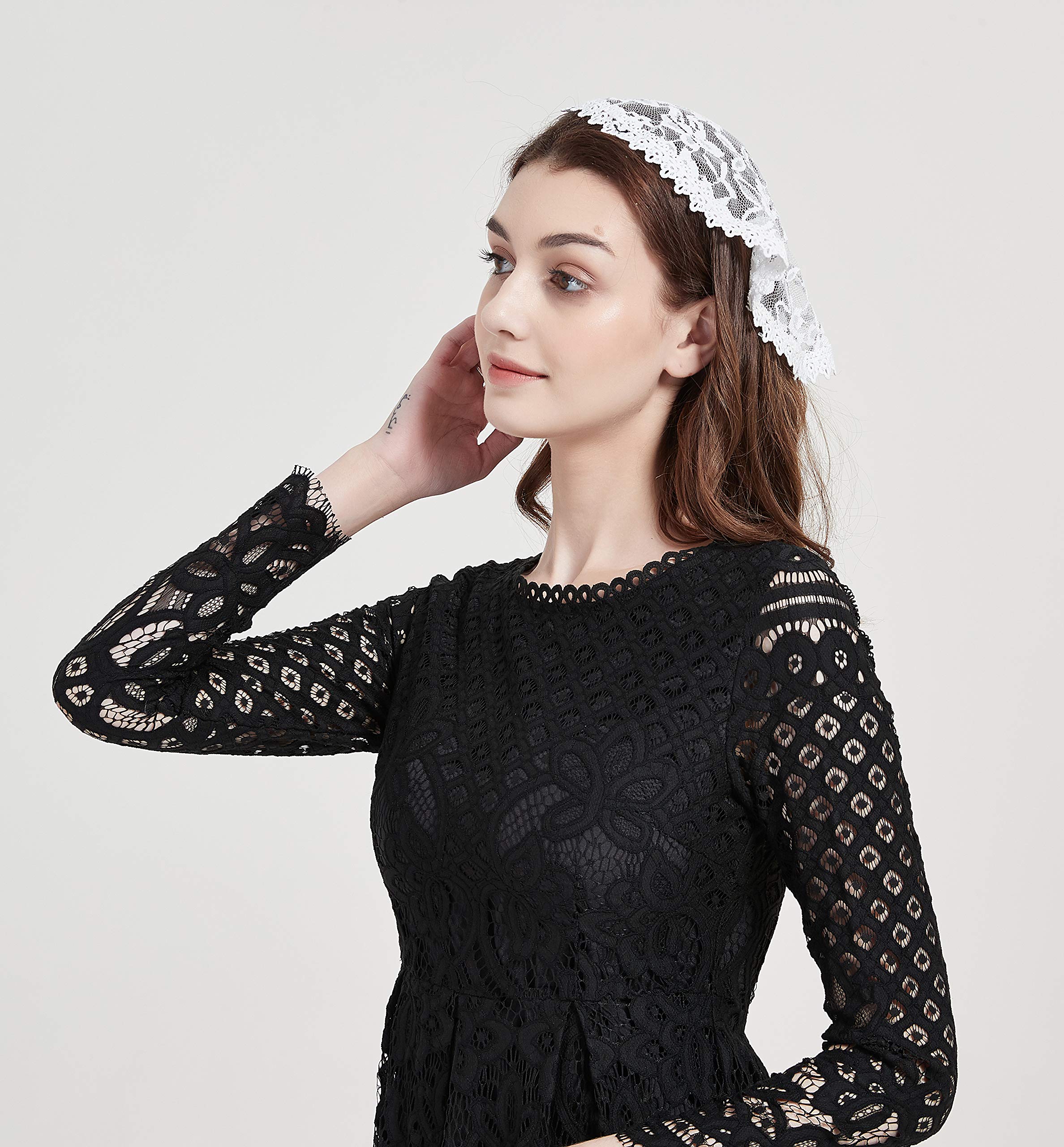 FANFAN Headcovering Lace Church Veil Headpiece Vintage-Inspired Chapel Cap Veil Y034 White