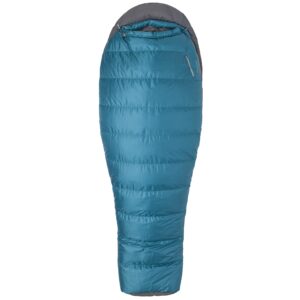 marmot women’s lozen long mummy sleeping bag | down-filled, lightweight, 30-degree rating, late night/steel onyx, regular