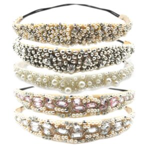 inspirelle 5 count beaded elastic headband, fashionable handmade imitation pearl beading hairbands for lady women girls