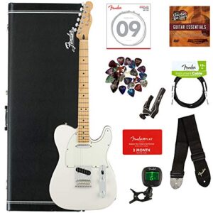 fender player telecaster® - polar white bundle with hard case, instrument cable, tuner, strap, strings, picks, capo, fender play online lessons, and austin bazaar instructional dvd